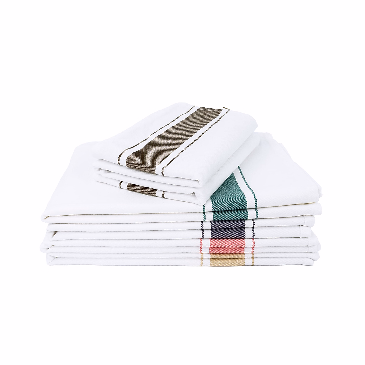 Oli's Cotton Kitchen Towels 5 Pack - 100% Kitchen Dish Towels for Drying Dishes 19,5”x 25,5” - Reusable Cleaning Cloths - Absorbent White Tea Towels with Stripes - Machine Washable Hand Towel