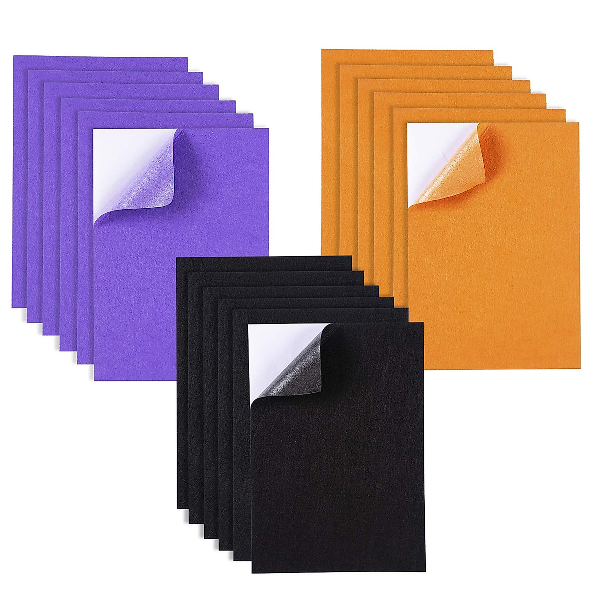 18 Pieces Halloween Adhesive Craft Felt Fabric Sheets Fabric Sticky Back Sheet for Halloween Decoration Christmas DIY Art Projects, A4 Size (Black Orange and Purple)