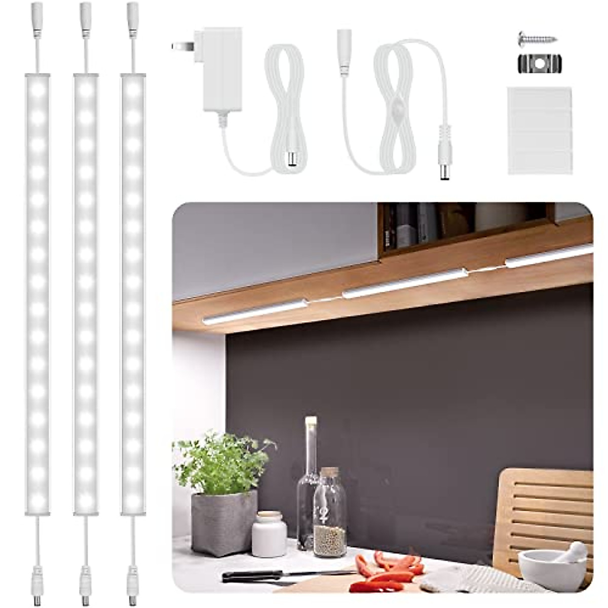 yotutun Under Counter Lights for Kitchen 3Pack Dimmable Under Cabinet Light, 13Inch 10W Closet Lights with Memory Function, Bright LED Cabinet Lights for Kitchen,Shelf,Desk,Workspace (3 Pack)