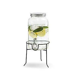 Style Setter Orchard Hill Beverage Dispenser Cold Drink Dispenser w/ 1-Gallon Capacity Glass Jug, Metal Rack & Leak-Proof Acrylic Spigot Great for Parties, Weddings & More