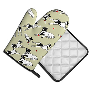 Best Jack Russell Terrier Oven Mitts and Pot Holders Sets Heat Waterproof Oven Gloves for Kitchen Baking Camping Grilling