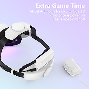 VR Head Strap for Meta Quest 2, with 7000mah Replaceable Battery Extend 4hrs Playtime, Head Strap for Enhanced Support and Comfort in VR Gaming(Upgraded)