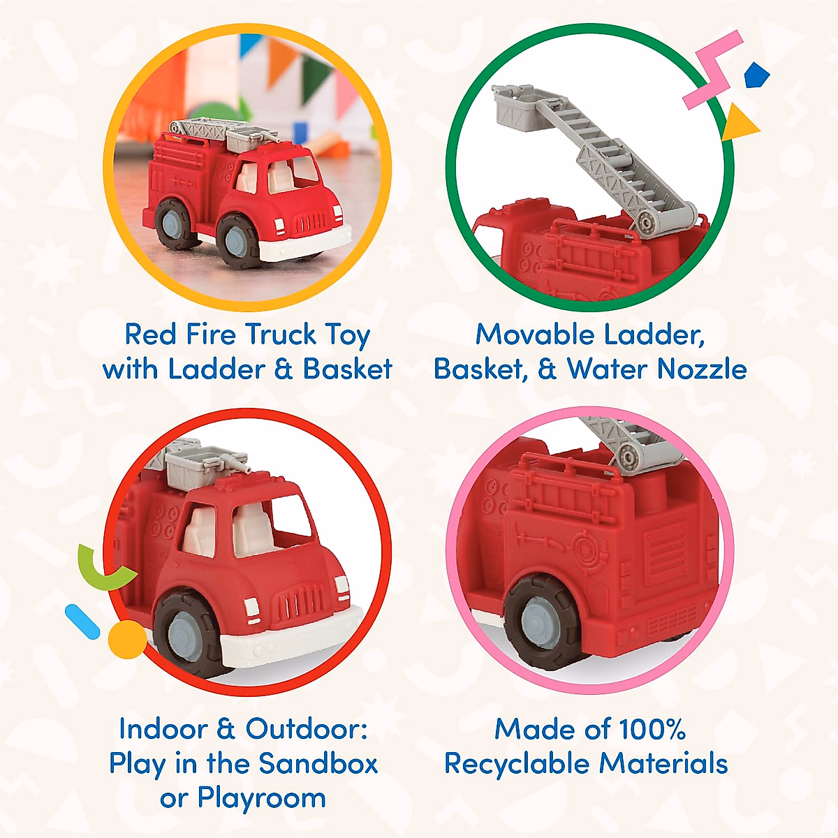 Battat- Wonder Wheels- Fire Truck – Red Fire Truck Toy With Moveable Ladder & Basket – Classic Rescue Vehicle For Toddlers, Kids- Recyclable – 1 year +