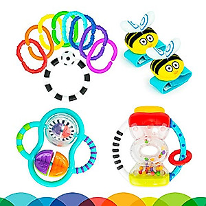 Baby's First Rattles Developmental Giftset for Newborns + | Includes Wrist Rattles, Hourglass Rattle, 9 pc Ring O’ Links, and Grasp & Spin Rattle
