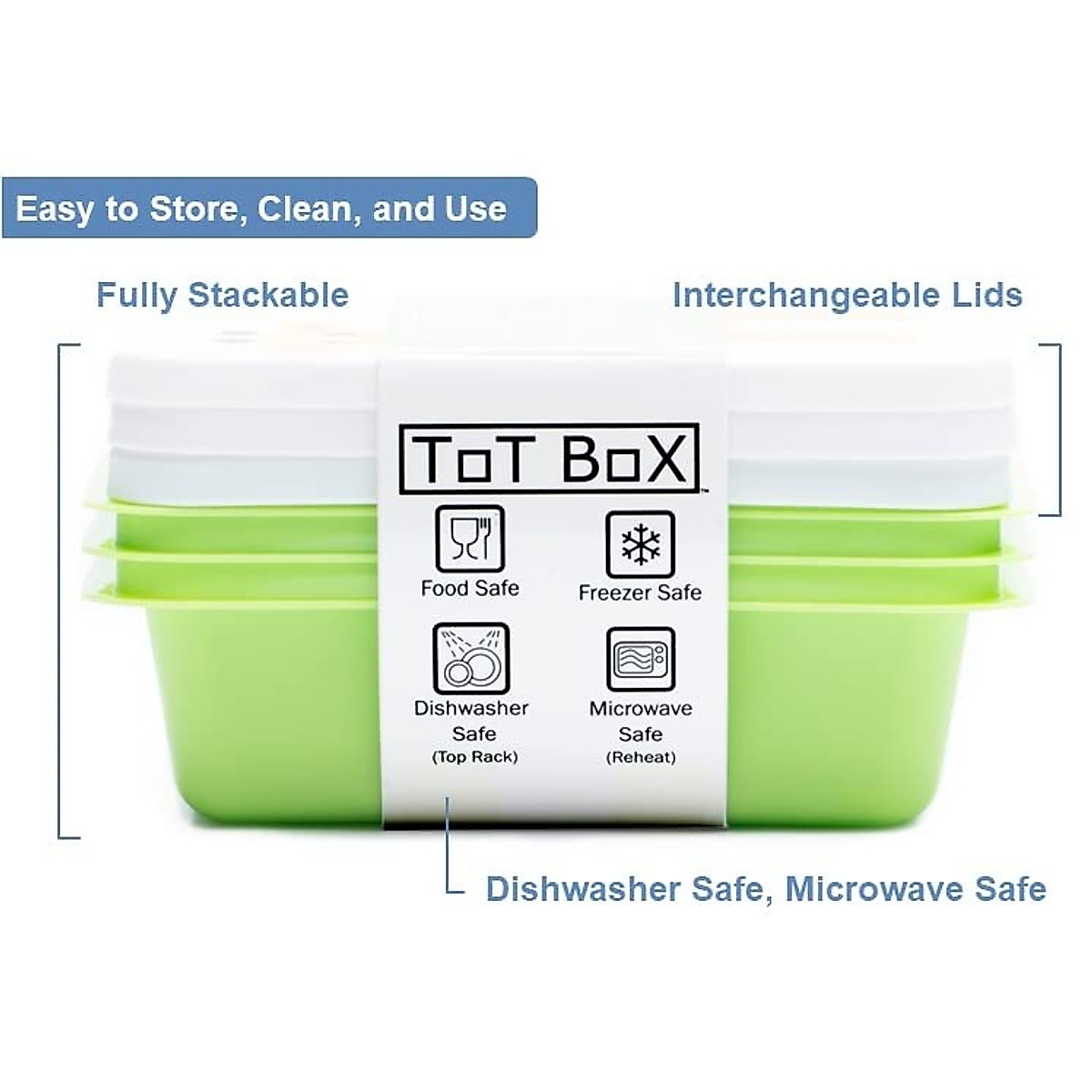 3-PACK TotBox Kids Lunch Box, Bento Snack Box for Daycare, Preschool, Kindergarten, Toddlers, Baby, Boys, Girls, Small Cute Stackable Dishwasher-safe Food Storage Containers, Fits Sandwich