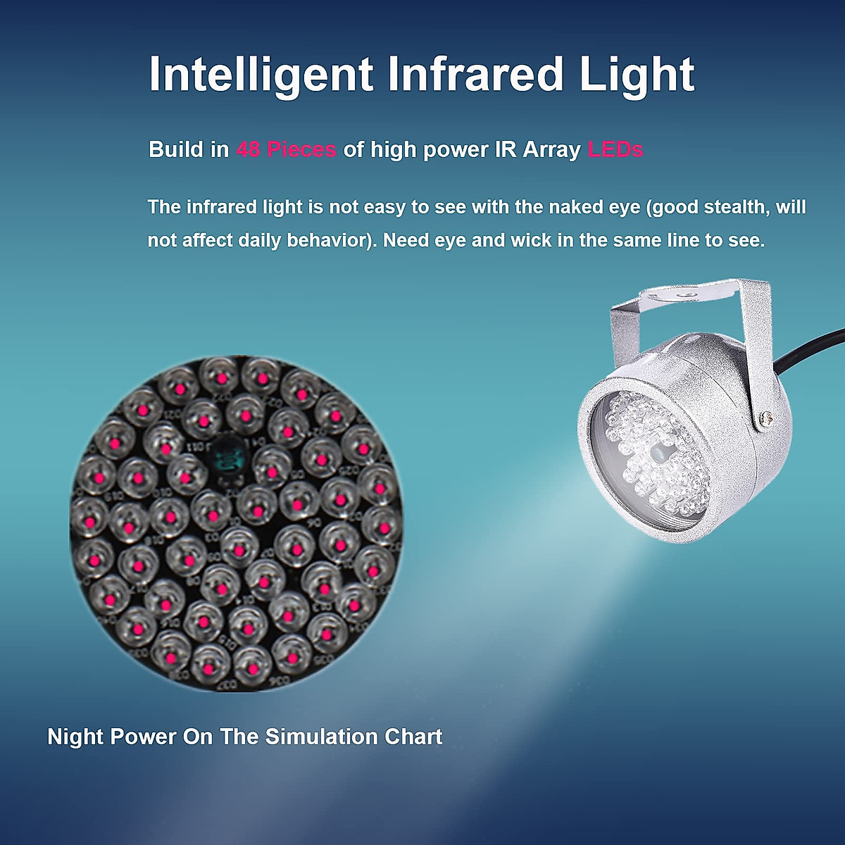 ASHATA IR Illuminator, 48 LEDs Night Vision IR Infrared Light for Security Camera CCTV and IP Camera, 60 Degree Wide Angle, Waterproof, Illuminating Distance of 16 to 66ft, Auto Light on Sensor