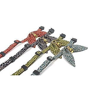 PetSoKoo Cute Bunny Ears Bowtie Cat Collar with Bell, Ancient Arabesque Print, Japan Lucky ’開三運’ Charm. Safety Breakaway, Soft, for Girl Boy Male Female Cats,Light Blue