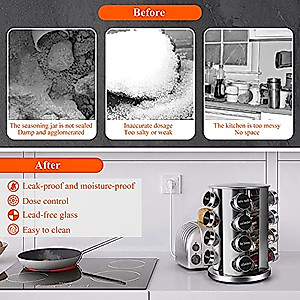 DOUBLE 2 C Rotating Spice Rack with 16 Jars, Revolving Spice Rack Organizer, Seasoning Organizer with Labels, Stainless Steel Spice Carousel for Kitchen Countertop, Cabinet