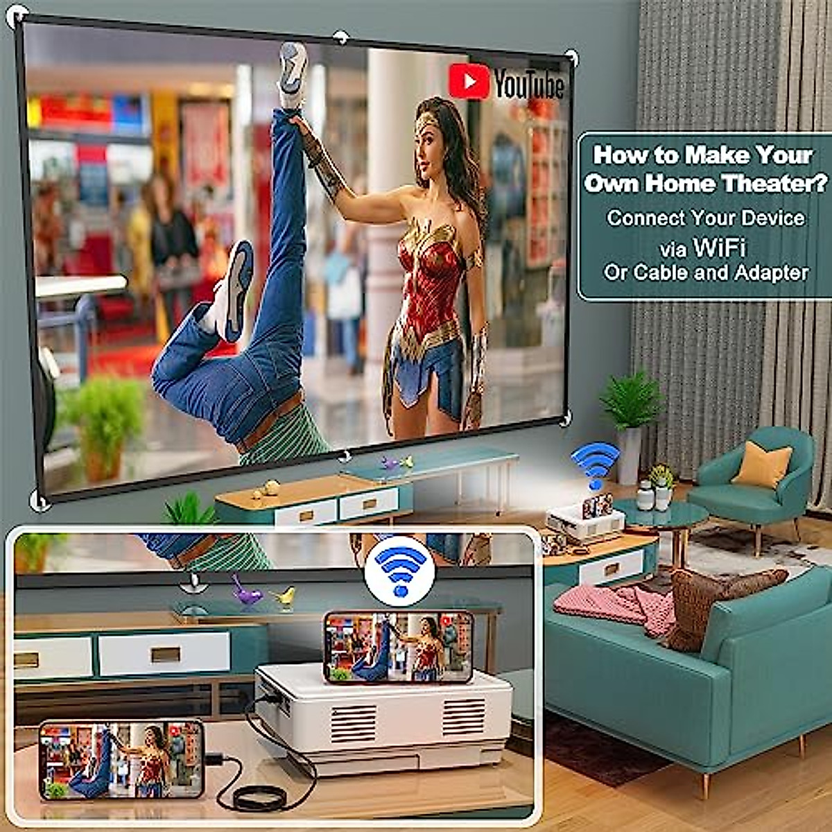 Mini Projector with WiFi, 2023 Upgrade 8500L Portable Projector, Support 1080P Outdoor Movie Projector Compatible with Android/iOS/Windows/TV Stick/HDMI/USB