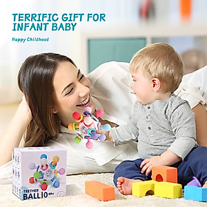 Baby Teething Toys for Babies 0-12 Months, Baby Essentials Rattles Newborn Infant Toys with Convenient Lanyard, 12 Silicone Ball Rotatable Baby Rattle Infant Toy Gift for Newborn Birthday Christmas