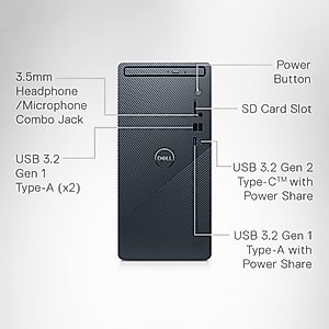 Dell Inspiron 3020 Desktop - Intel Core i7-13700, 1TB SSD + 1TB HDD, 16GB DDR4 RAM, DVD RW, Intel UHD 770 Graphics, Windows 11 Pro, 1 Year Premium Support + 6 Months Migrate - Mist Blue
