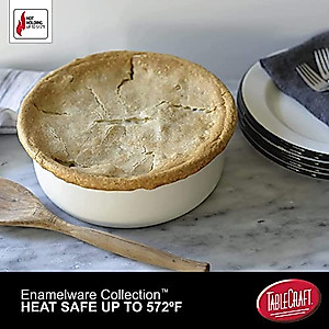 TableCraft Products Enamelware Collection Black Rim Solid White Enamel Deep Bowl Baking Pan, Camping, Farmhouse, Porcelain Over Steel, Vintage, Boho, Retro, 10.13" Round, 3.6" Deep, Set of 4 (80017)