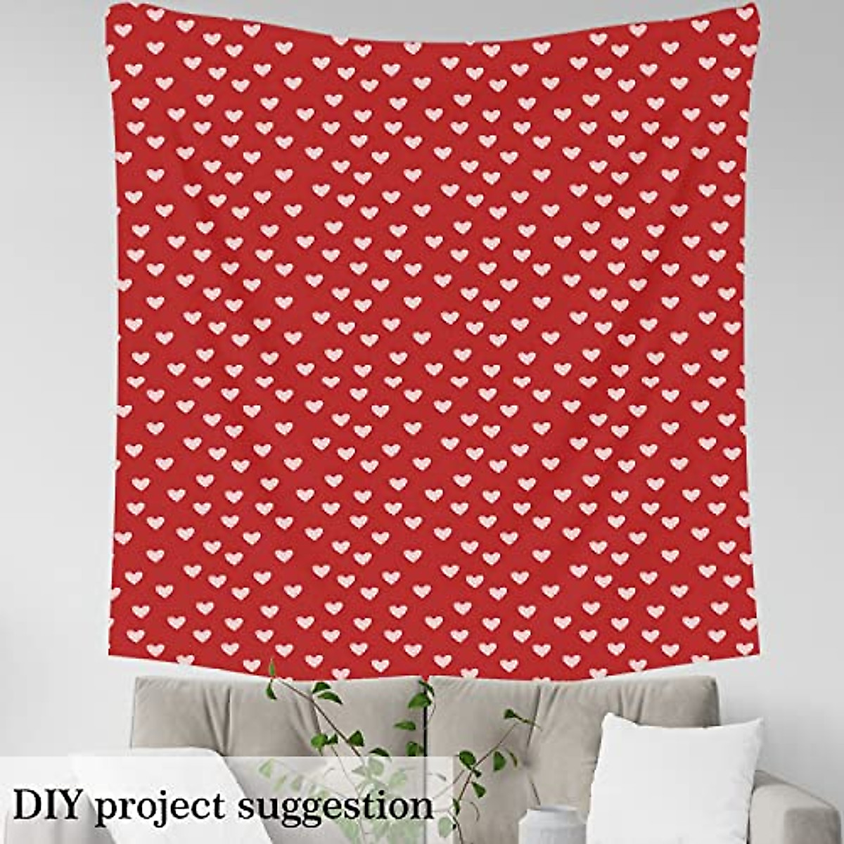 Red White Fabric by The Yard Cute Heart Pattern Upholstery Fabric for Sewing Valentine Day Gift Decorative Fabric Cartoon Geometric Love Heart Outdoor Fabric DIY Waterproof Fabric,1 Yard,Red White