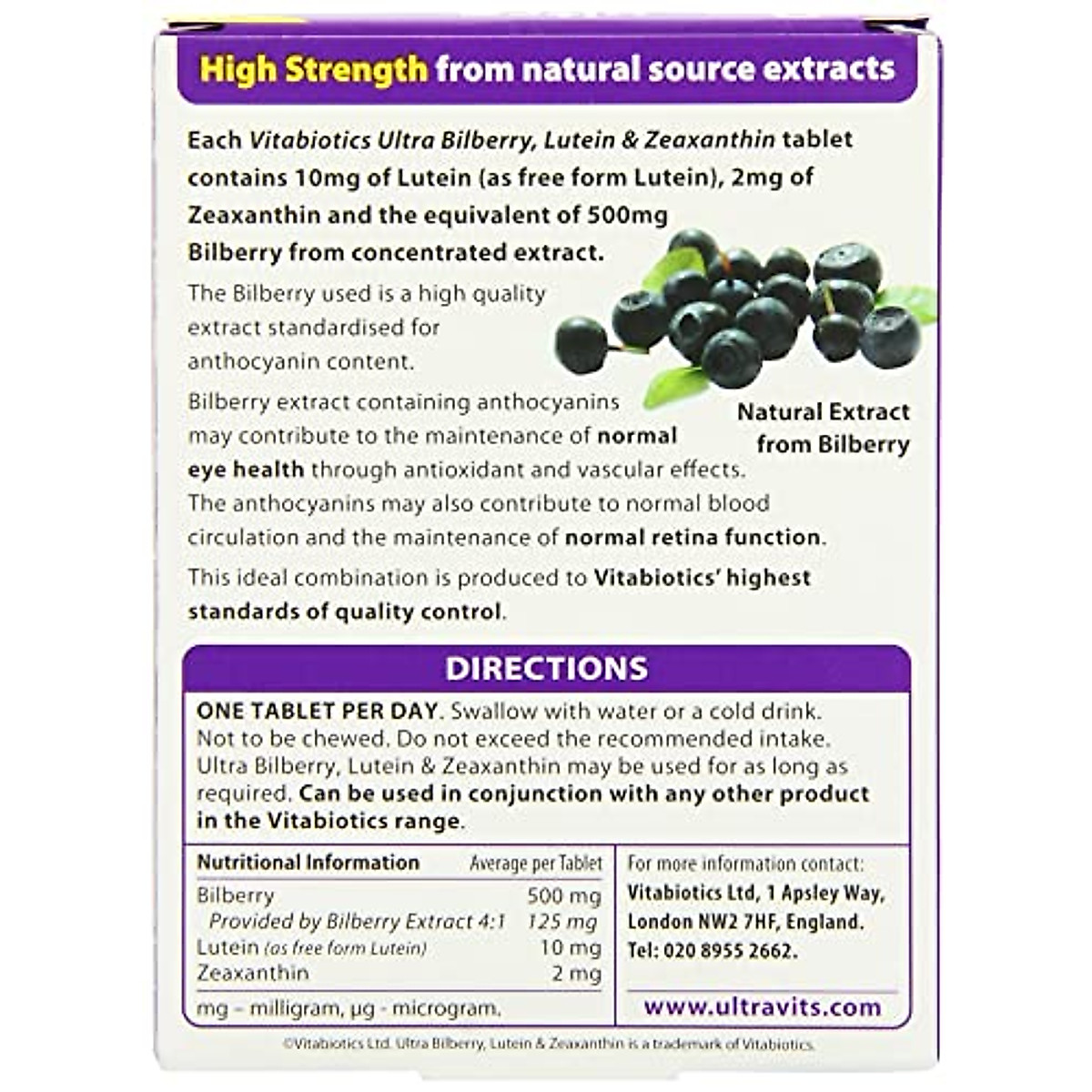 Vitabiotics - Ultra Bilberry, Lutein & Zeaxanthin - 30 Tablets