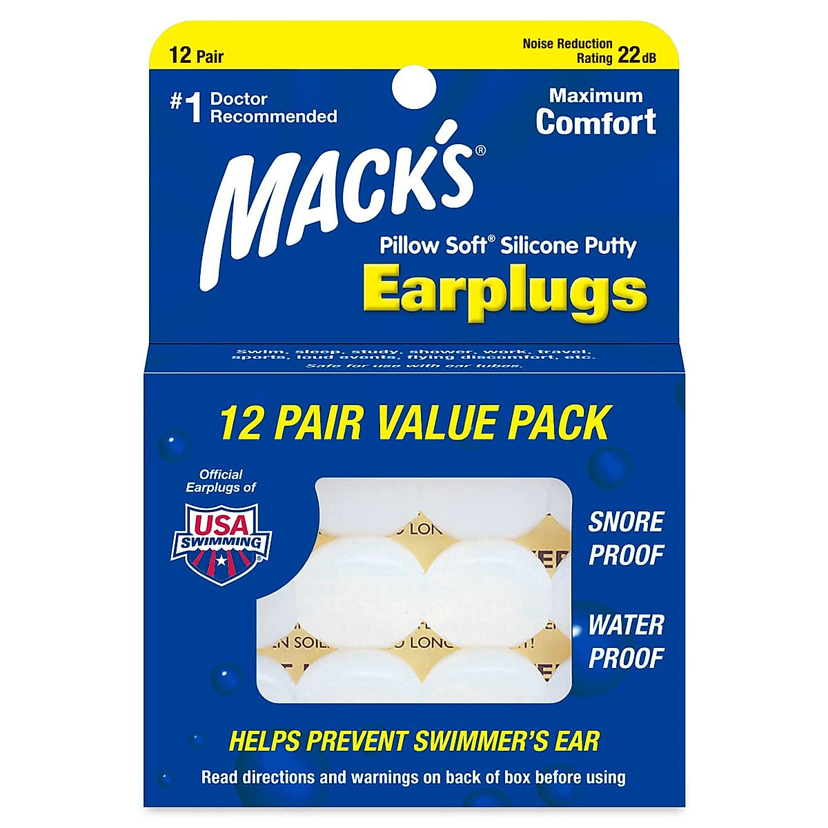 Mack's Pillow Soft Silicone Earplugs, 12 Pair – The Original Moldable Silicone Putty Ear Plugs for Sleeping, Snoring, Swimming, Travel, Concerts and Studying | Made in USA