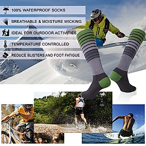 RANDY SUN Waterproof Breathable Socks, Youth Women Knee High Neoprene Socks Keep Your Feet Dry Warm Paddling Hiking Wader Socks Gray&Green