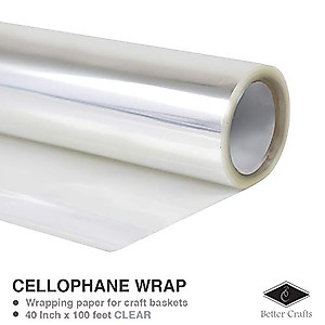Cellophane Wrap 40"x100' Mylar Sheet Cellophane Roll Great Wrapping Paper for Craft Basket (Clear)