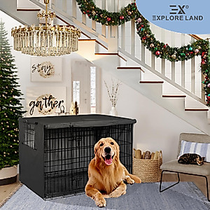 Explore Land 48 inches Dog Crate Cover Heavy Duty Polyester Pet Kennel Sunshade Universal Fit for Wire Cage (Black)