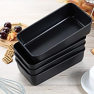 Herogo Non-Stick Loaf Pan Set of 4, Stainless Steel Rectangle Bread Loaf Pans for Baking Bread Meatloaf Brownie Lasagna, 9 x 5 Inch Black Meatloaf Baking Pan for Homemade Bread, Oven Safe
