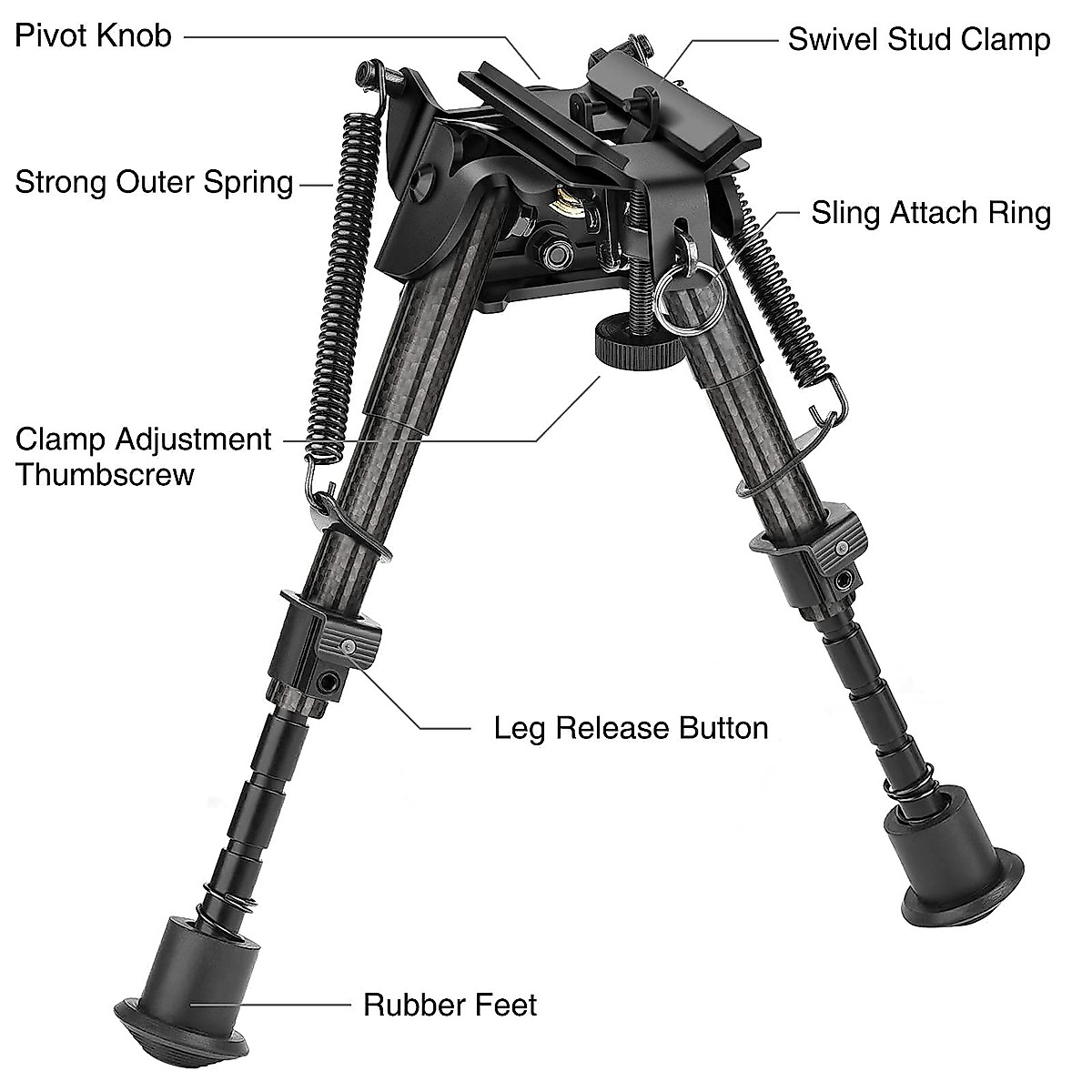 CVLIFE Carbon Fiber Tilt Bipod Pivot 6-9 Inches Bipod with Picatinny Adapter and Detachable S Lock Lever