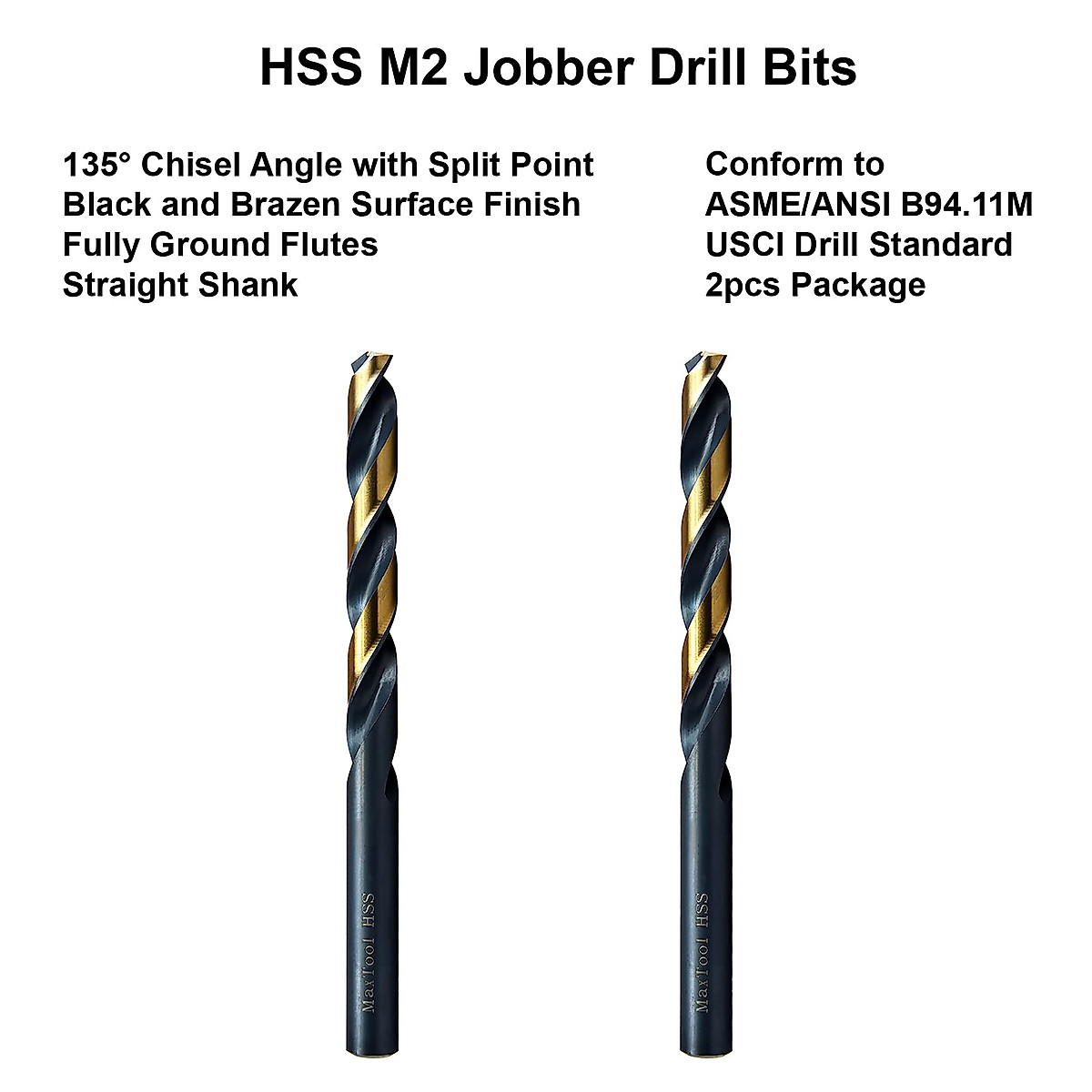MAXTOOL Letter O 2pcs Identical Jobber Length Drills Dia 0.316" HSS M2 Twist Drill Bits Fully Ground Black-Bronze Straight Shank Drills; JBL02H10ROP2