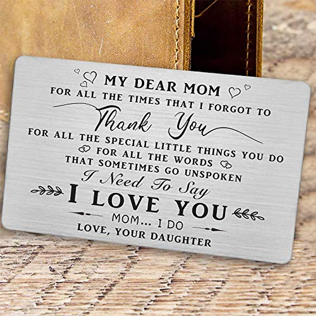 Mom Gifts from Daughter, Happy Birthday Mom, Wedding Day Card for Mother of the Bride, Personalized Engraved Wallet Card for Mom, Merry Christmas Mother Present
