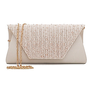 JIAJIA 265 Women's Purses Handbags Envelope Clutch Crossbody Bags Classic Rhinestone Shoulder Evening Bag,Apricot
