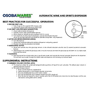 The Osobawares™ Automatic Wine and Spirits Dispenser | Wine Aerator | Cordless Design with Volume Control