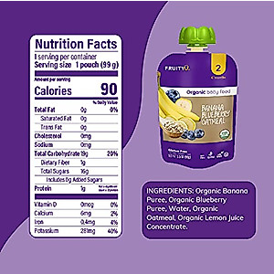 FruityU Organics Baby Food Stage 2 Variety Pack - Banana Blueberry Oatmeal, Apple Mango Spinach, Apple Cherry 3.5 ounce pouch (Pack of 12)