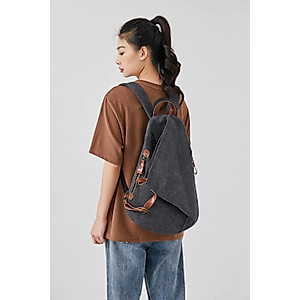 PAOIXEEL Canvas Vintage Backpack, Casual Daypack Outdoor Travel Rucksack Hiking Backpacks for Men and Women, Black