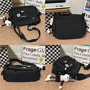 JELLYEA Cute Kawaii Messenger Bag Crossbody Purses for Women Men Shoulder Bags with with Pendant Aesthetic Bag Kawaii Bag Satchel (White)