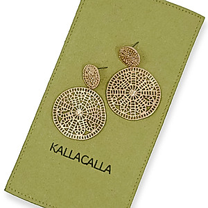 Filigree Geometric Gold Drop Earrings, Dangle, Gift for Her