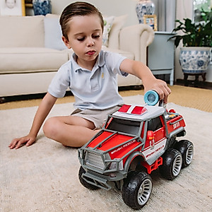 Sunny Days Entertainment Maxx Action Fire Rescue Off Road Over 14" Firetruck Toy with Working Water Cannon and Targets, Lights, Sounds, Motorized Drive and Shooting Water, Extra Large