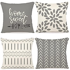 YCOLL Pillow Covers 18x18 Set of 4，Modern Sofa Throw Pillow Cover, Decorative Home Outdoor Linen Fabric Geometric Pillow Case for Couch Bed Car，Gray