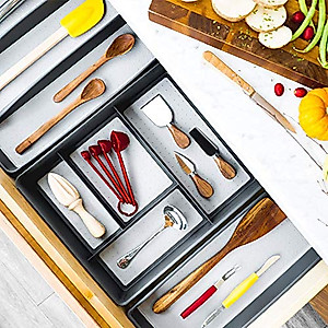 madesmart Classic Gadget Tray, Soft Grip, Non-Slip, Multi-Purpose Drawer Organizer, 4 Compartments, All-In-One Home Organization, BPA Free, Granite