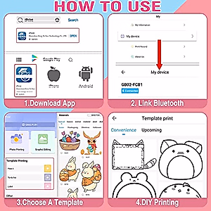 Mini Printer Portable, Pocket Thermal Printer with 6 Rolls Paper Compatible with iOS Android, Bluetooth Wireless Smart Printer for Photo Picture Office Receipt QR Code Label List Note Inkless Printing