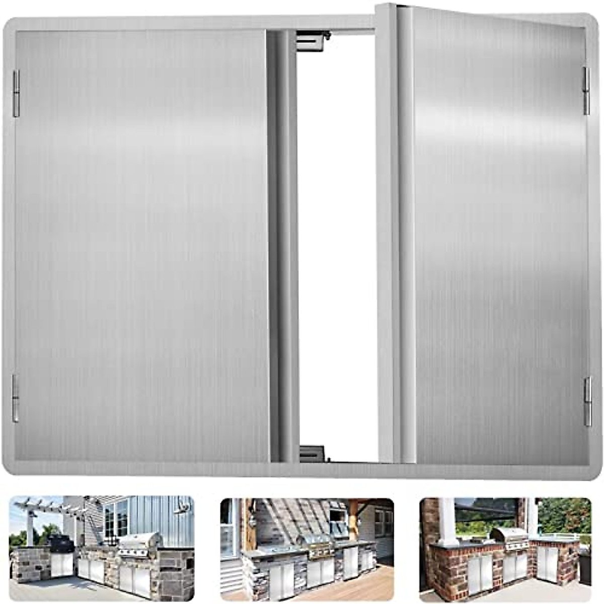 Outdoor Kitchen Doors 17” W x 24”H 304 Stainless Steel BBQ Access Door Vertical Outdoor Kitchen Cabinets Double Door for Outdoor Kitchen Grilling Station and BBQ Island