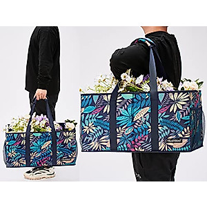 YELAIYEHAO Extra Large Utility Tote Bag - Oversized Collapsible Pool Beach Canvas Basket (1-open, BlueLeaf)