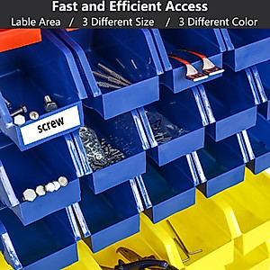 Sybrioka 90 Parts Bin Rack Storage Unit System Steel Shelf, Mobile Organizer Plastic Bins Garage Shelving Tool Shop, 4 Locking Wheels, Floor Mount for Men's Gift