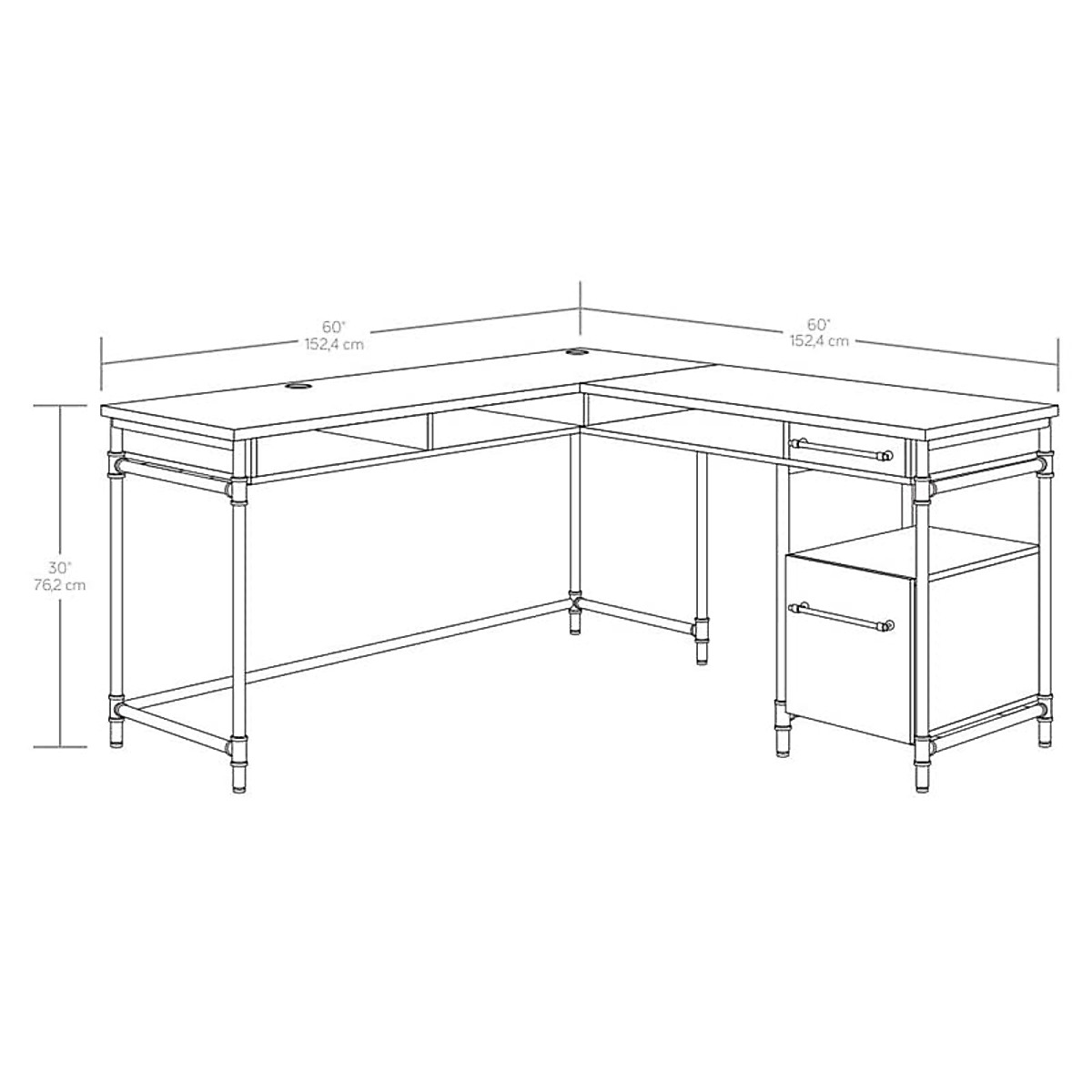Sauder Iron City Engineered Wood L-Desk in Checked Oak Finish