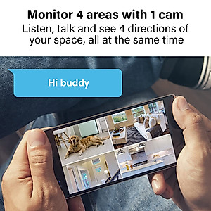 See 4 Views with 1 Security Camera, Indoor Home Cam Security with Two-Way Audio, 1080p Smart 360 Monitoring, WiFi, Night Vision, Motion Detection, iPhone App with Alerts and Cloud Storage