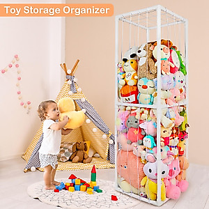 FIOBEE Stuffed Animals Storage Zoo Thicken PVC Tube Kids Toy Storage Organizer with Elastic Band Large Stuffed Animals Holder for Nursery Playroom Bedroom Room Furniture Plush Storage, White