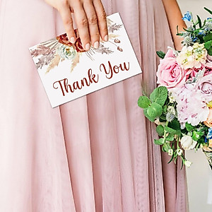 Levfla Floral Boho Thank You Cards 36 Pack Watercolor Pampas Grass Appreciation Cards Tropical Bohemian Gift Cards Set for Bridal Shower Baby Shower Weddings with Envelopes and Stickers