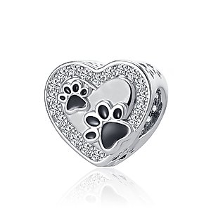 DWJSu Pet Dog Mom Cat Paw Print Animal Charms Prints On My Heart Charm fit Pandora Necklace Bracelet for Mother's Day Gift