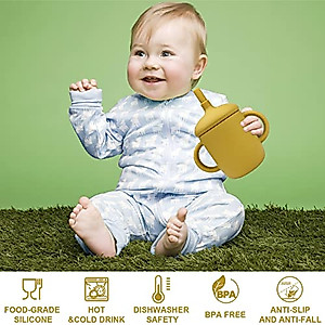 AiHeart Training Cup 5oz Sippy Cup Kids Silicone Toddler Cup Baby Silicone Cup with Silicone Handle、Leak-proof Lid and Silicone Straws BPA-free/For Infants and Kids(Yellow、Blue)