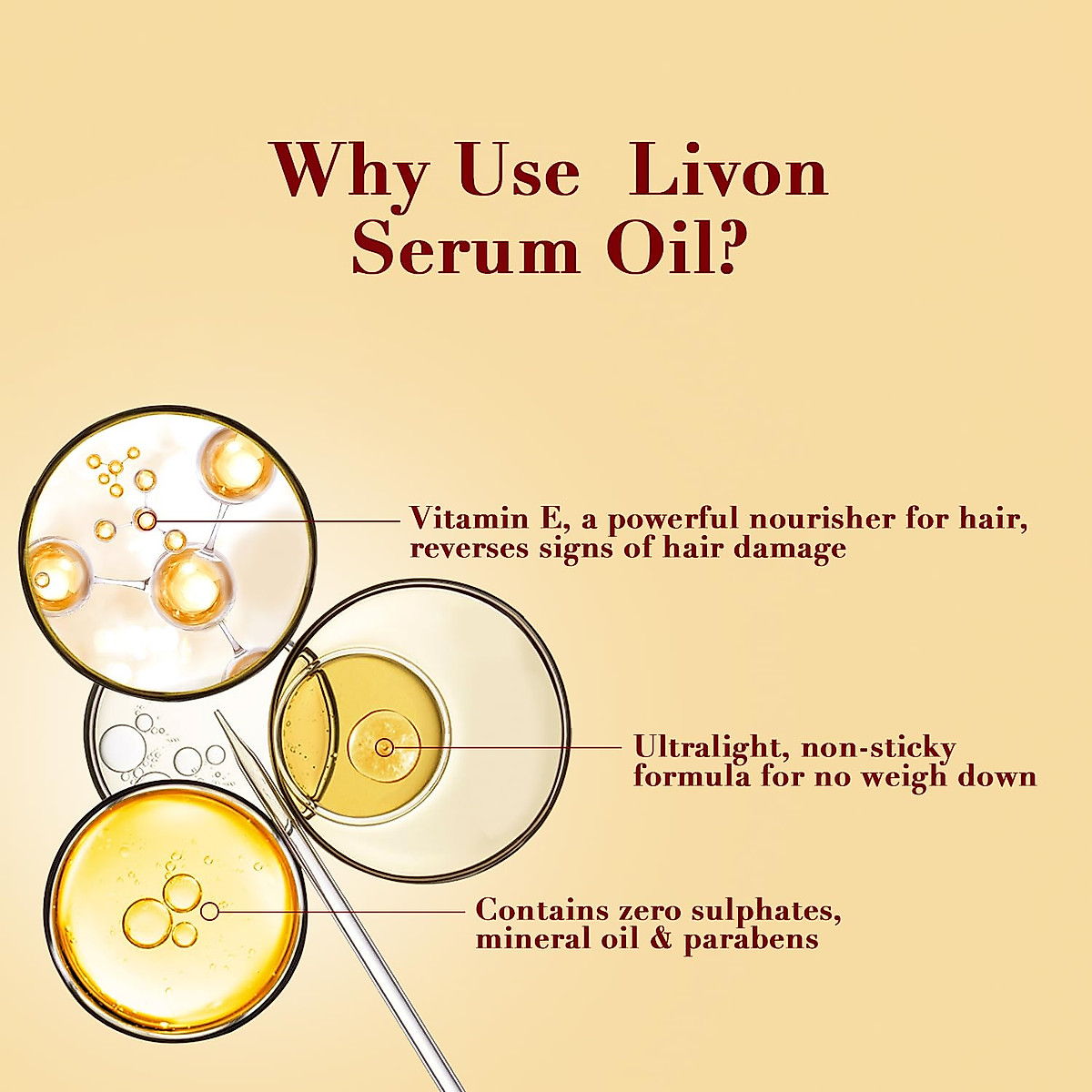 Livon Hair Serum for Men & Women | Frizz free & shinier hair | Sulphate & Paraben free| All Hair Types | Lightweight & Non Greasy | Vitamin E Serum Oil | Enriched with Argan & Almond Oil | 3.3 Fl.oz