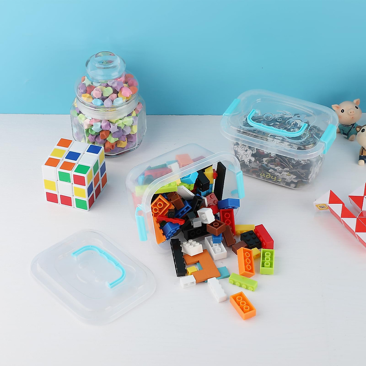 BTSKY 8 Pack Small Clear Plastic Storage Containers-4.5x3.3x2.7 Inch, Portable Mini Storage Box with Lid & Handle Multipurpose Craft Storage Containers for Crayons, Toys, Hair Ties, Beads,etc