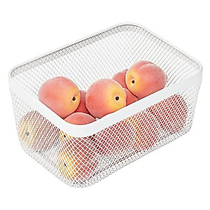 mDesign Steel Food Storage Organizer Bin Mesh Basket, Space Saving for Kitchen Cabinets, Countertop, Pantry, Fridge, Freezer Organization, Canned Food, Sugar, Flour, Meshi Collection - 2 Pack - White