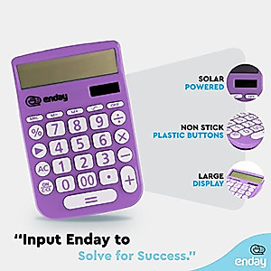 Calculator For Students Purple, Basic Calculator 12 Digits Solar Powered Calculators Large Display Office Desktop Calculator Four Function Handheld Desk Calculator Perfect for Office & School-By Enday
