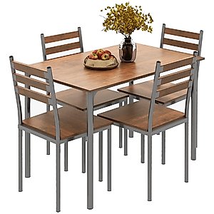 HOMCOM Modern Dining Table Set for 4, 5-Piece Kitchen Table Set, Rectangular Dining Table and 4 Chairs for Small Space, Dinette, Breakfast Nook, Brown